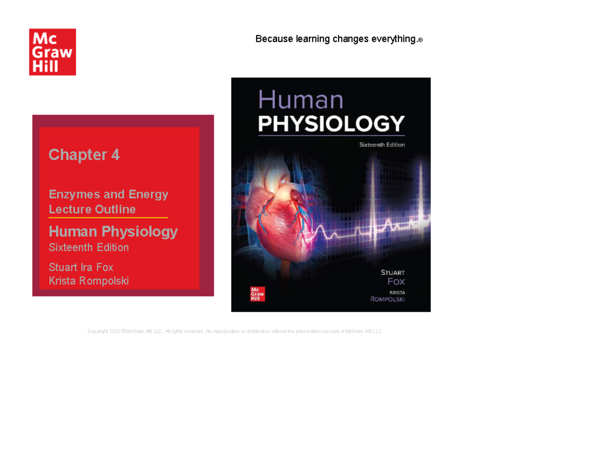 Human Physiology Bio 101 Chapter 4 Enzymes And Energy Lecture Notes