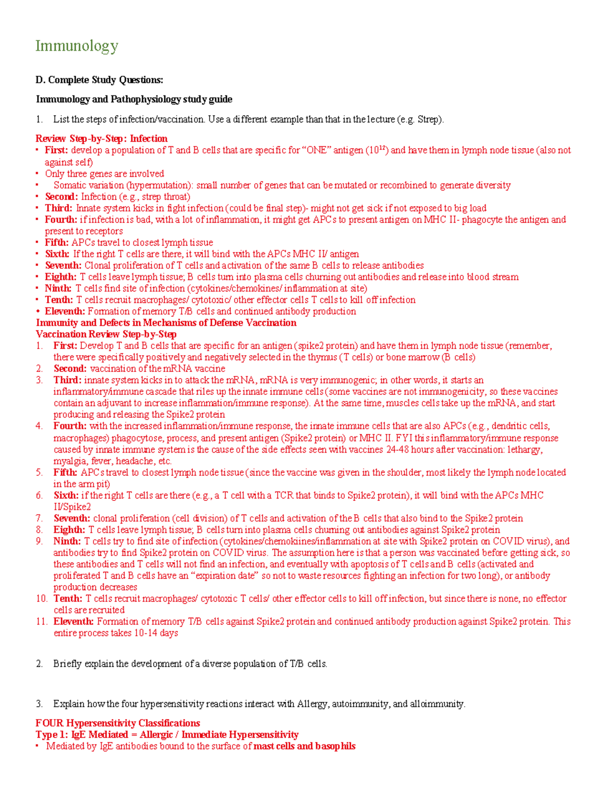 Immunology D: Comprehensive Study Guide on Infection & Vaccination ...
