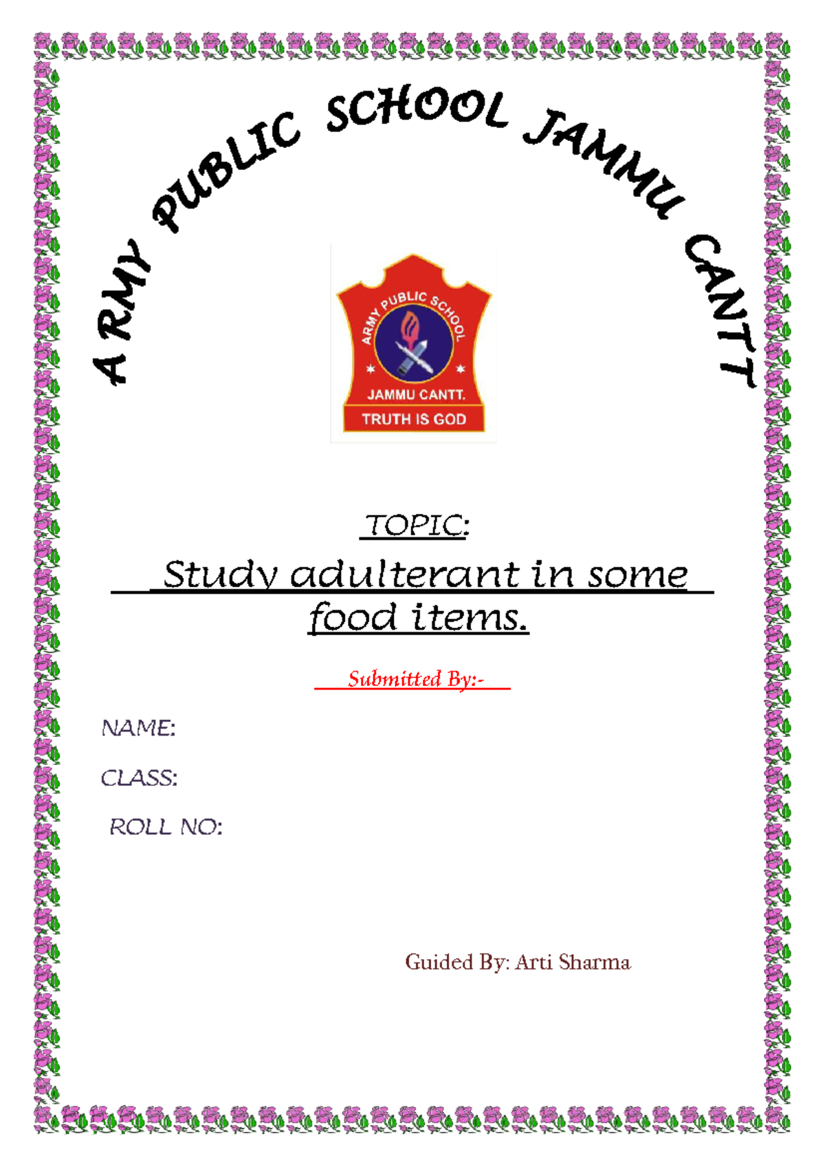 Chemistry Project: Study of Food Adulterants - Class Roll 02 - Studocu