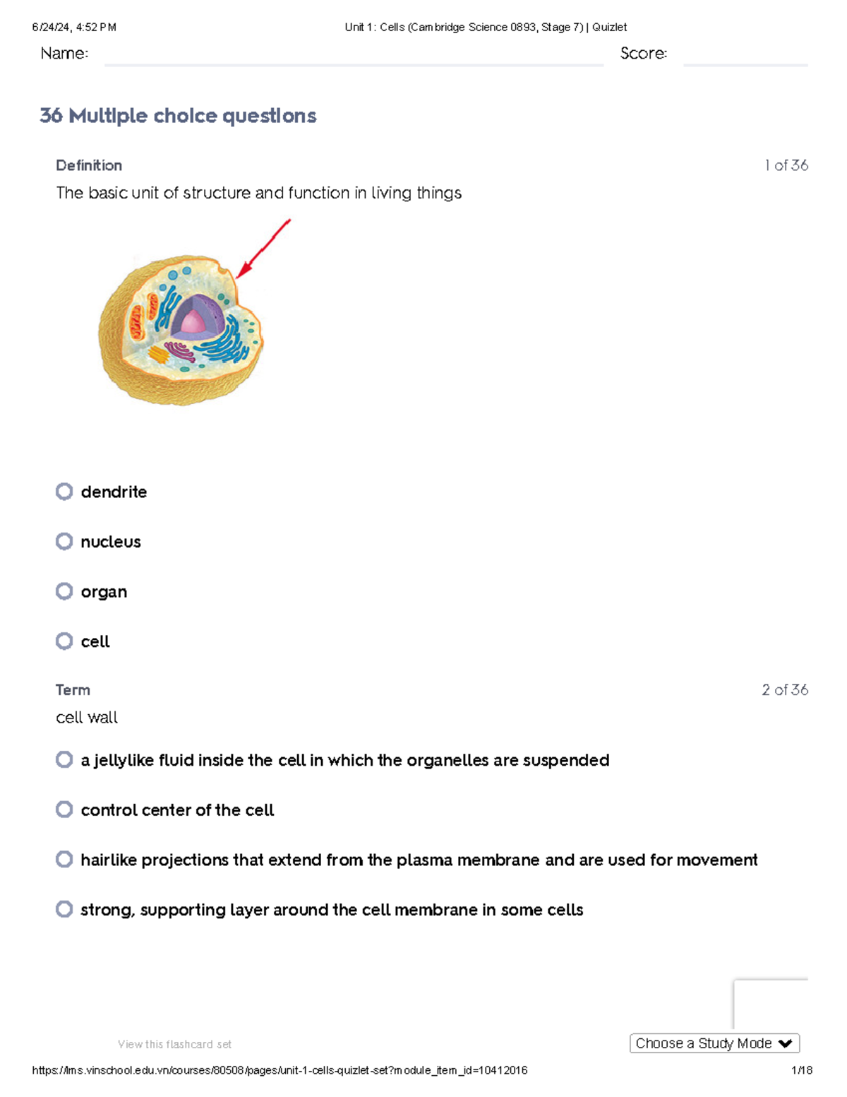 Cells Quizlet Set for Coordinated Sciences-6-LUKE: Unit 1 Overview ...