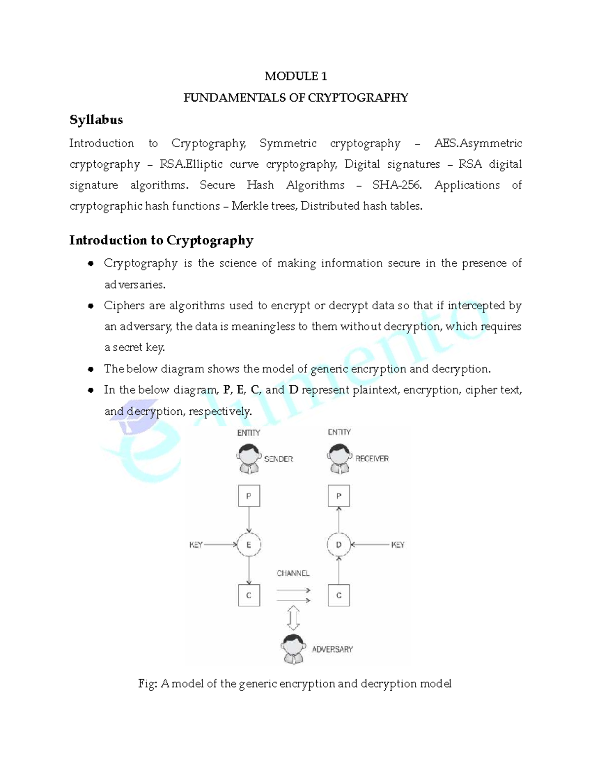 MODULE 1: FUNDAMENTALS OF CRYPTOGRAPHY Syllabus Overview - Studocu