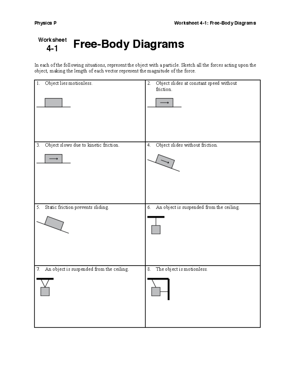 Free Body Diagrams Worksheet