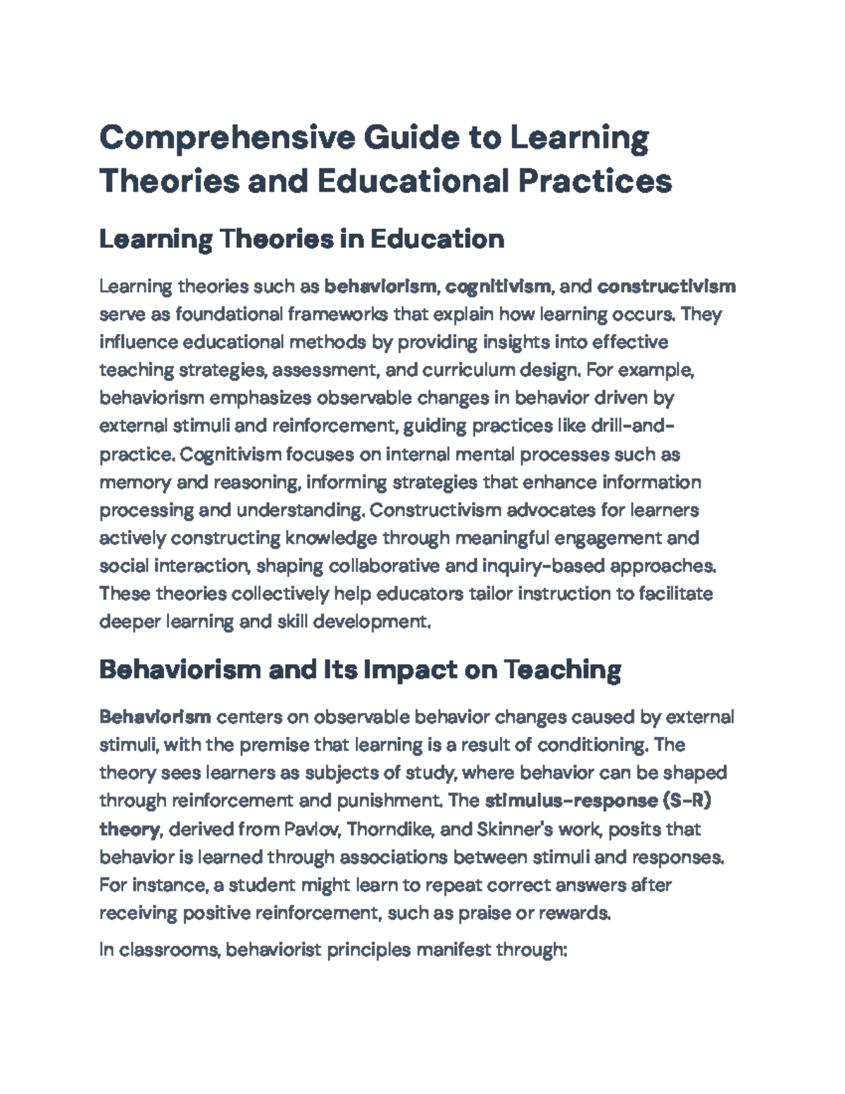 Comprehensive Guide to Learning Theories in Education (EDU 101) - Studocu