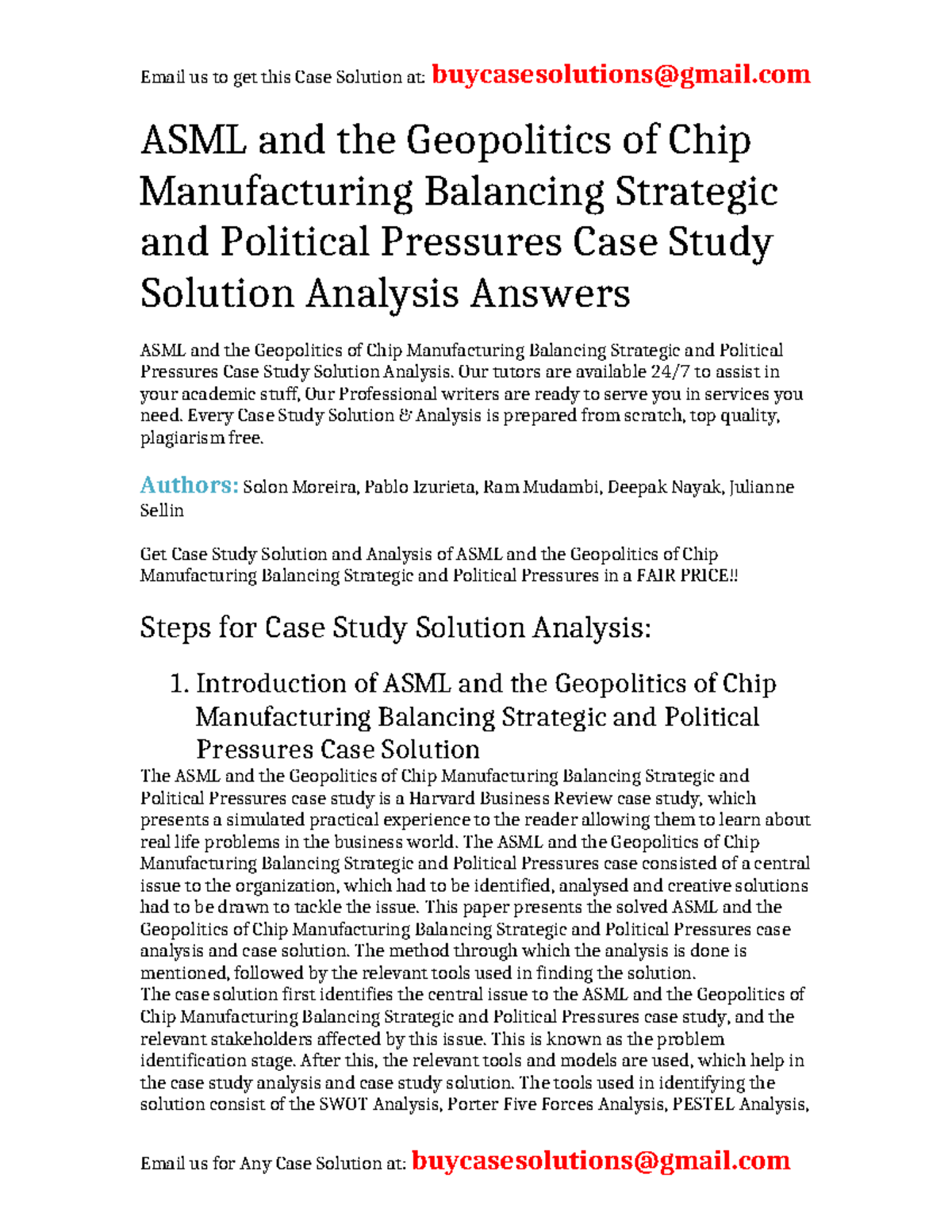 ASML Case Study Analysis: Navigating Geopolitical Pressures in Chip Mfg - Studocu