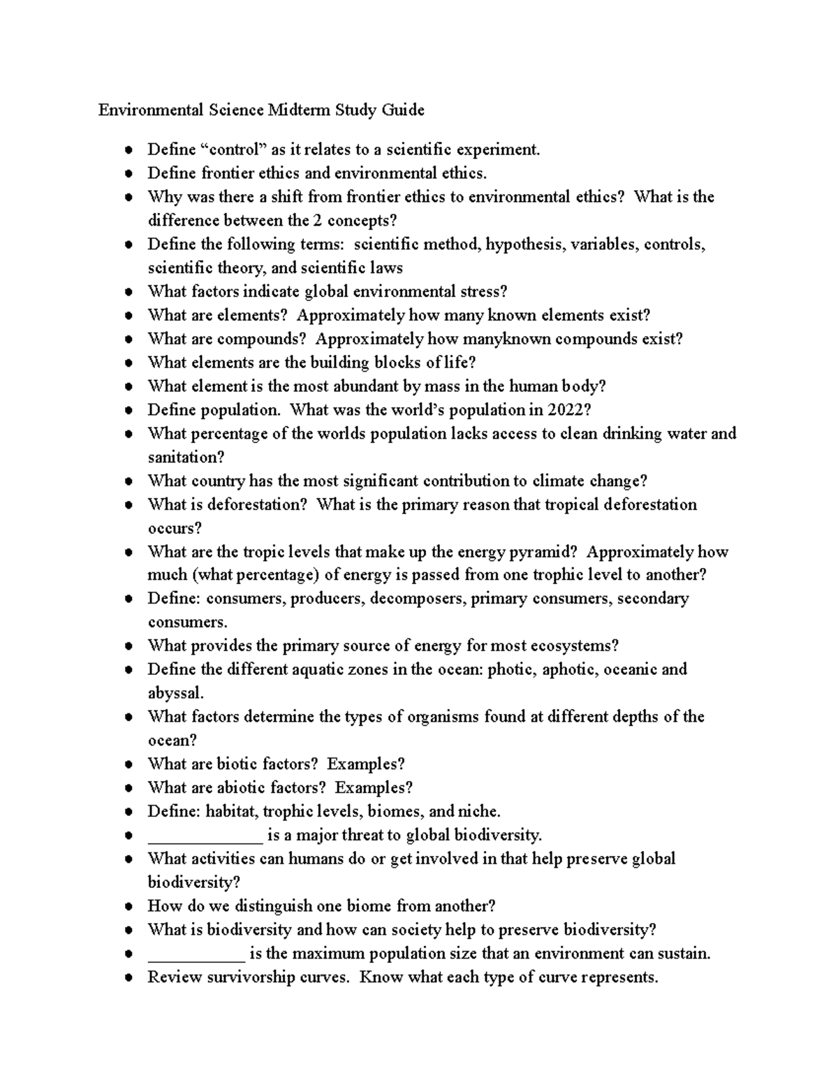 Environmental Science Midterm Study Guide (ENV101) - Studocu