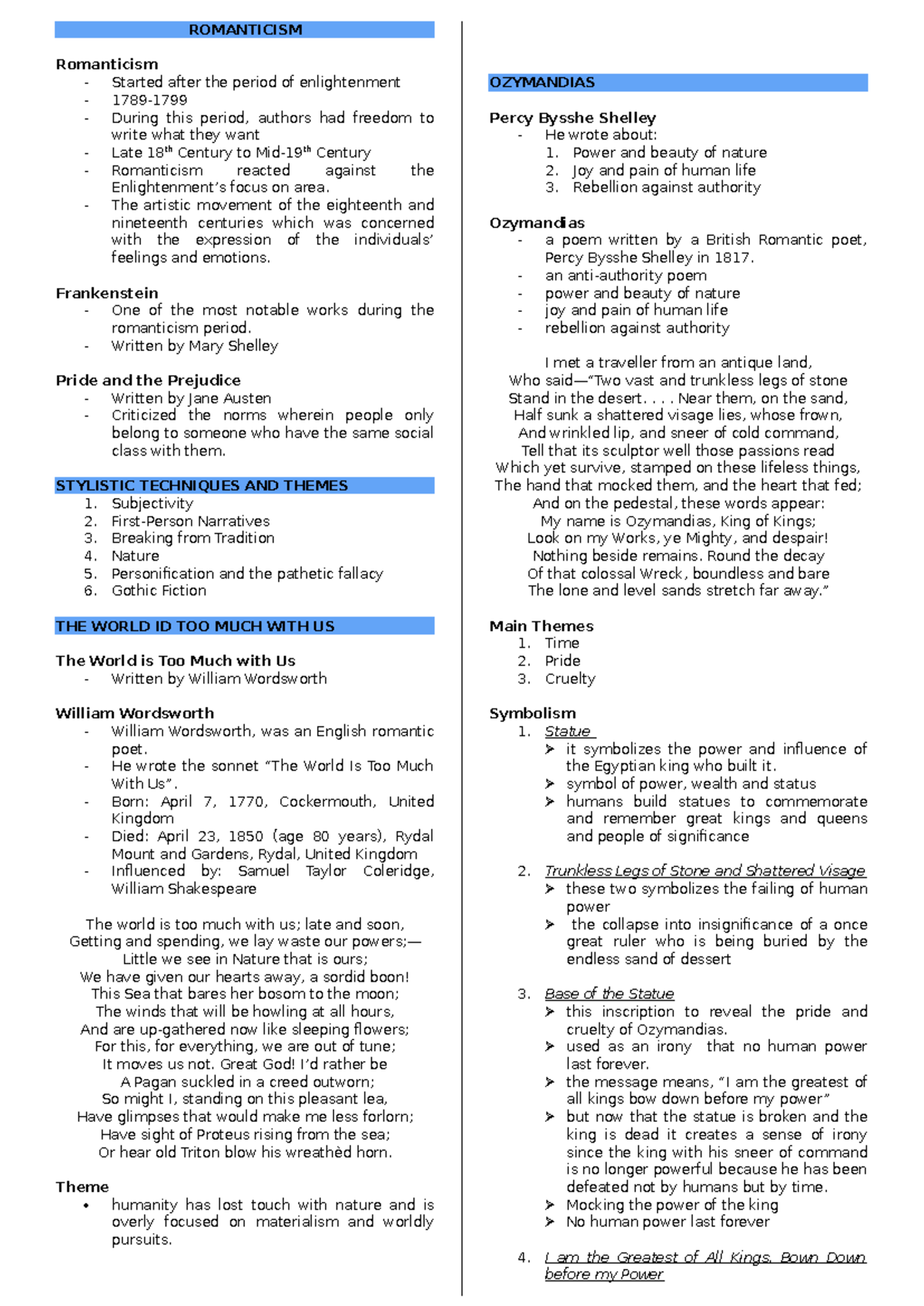 Great Books: Romanticism Overview and Key Themes (WEEK 16) - Studocu