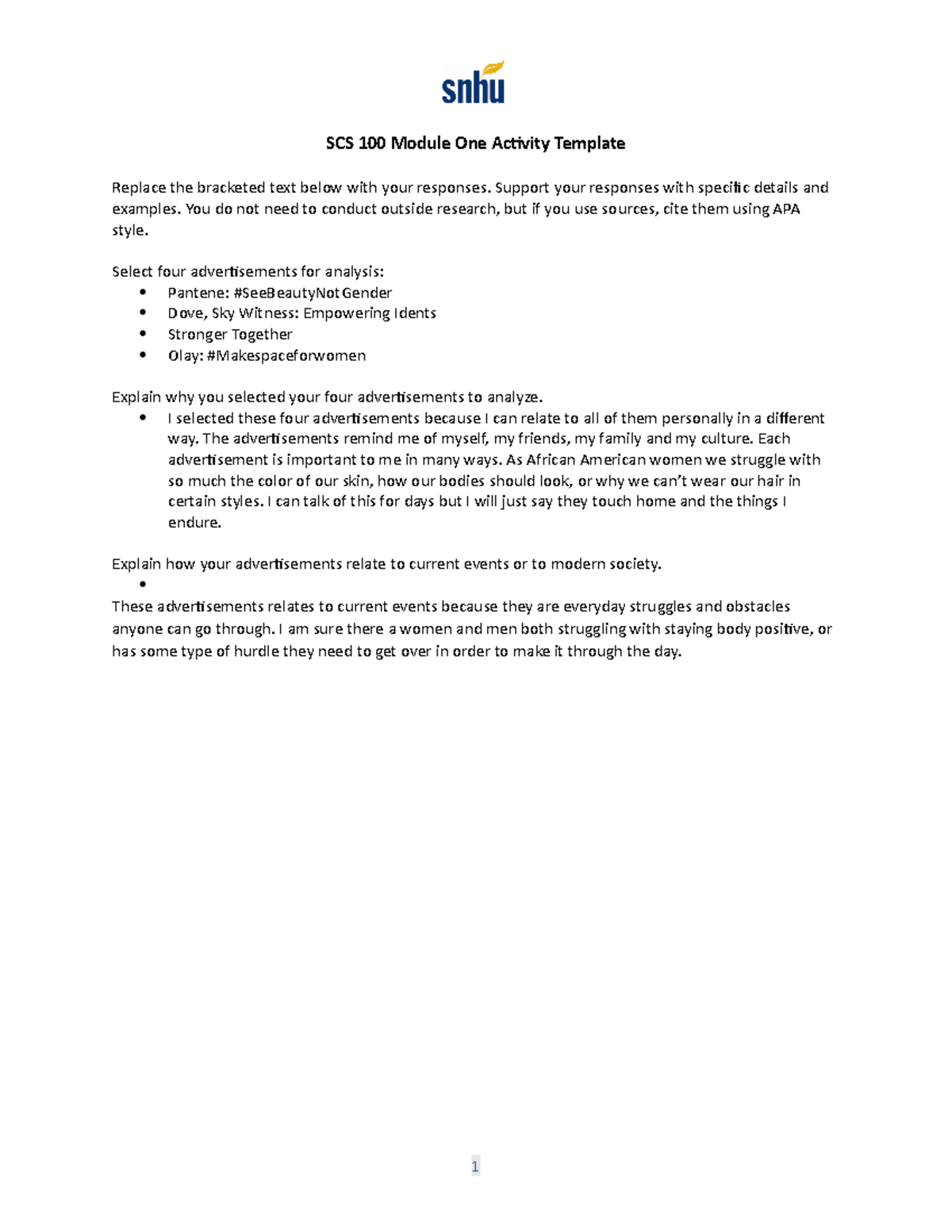 SCS 100 Module One Activity Template - SCS 100 Module One Activity ...