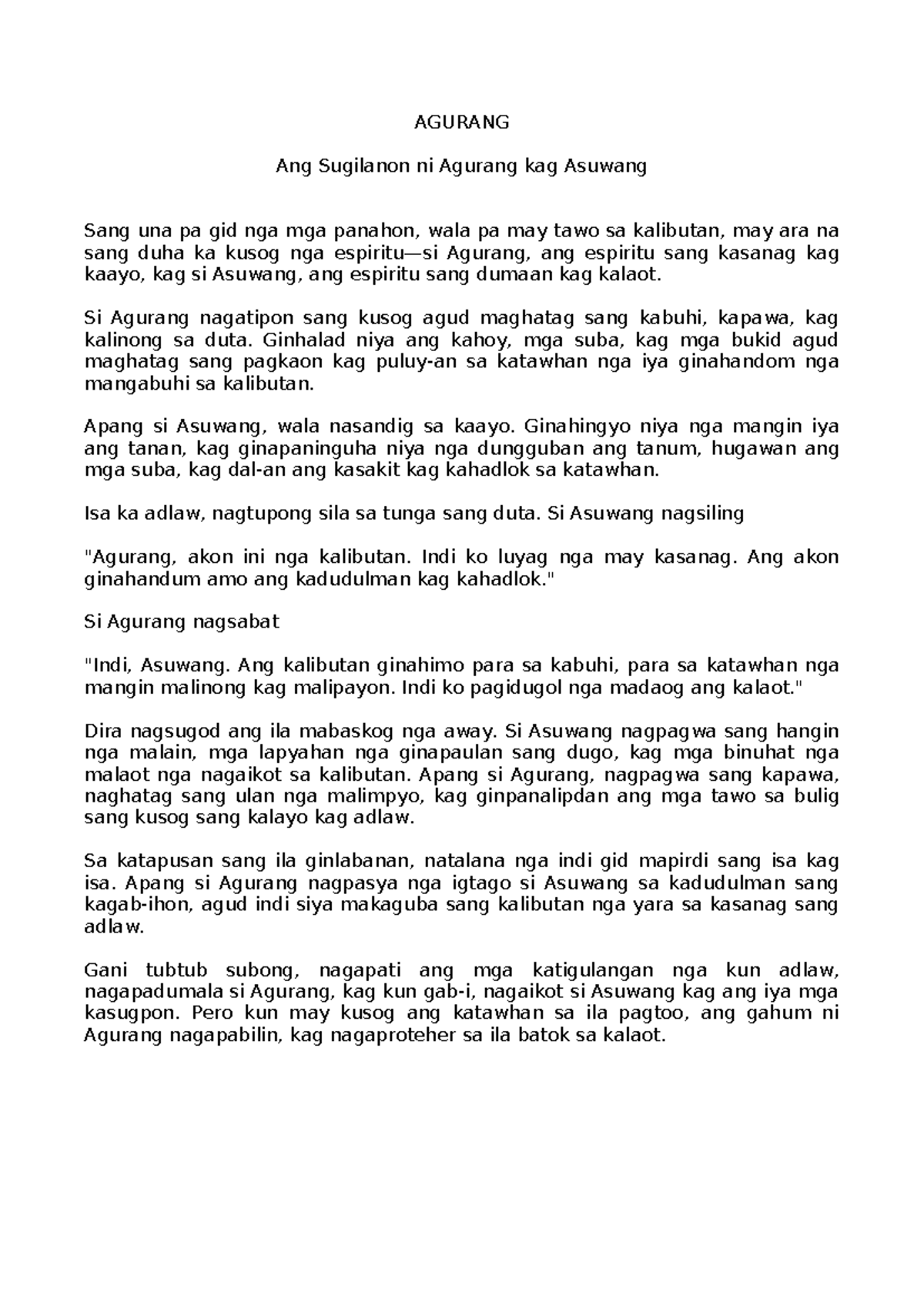 AGURANG: Ang Sugilanon ni Agurang kag Asuwang - Group 8 Storytelling ...