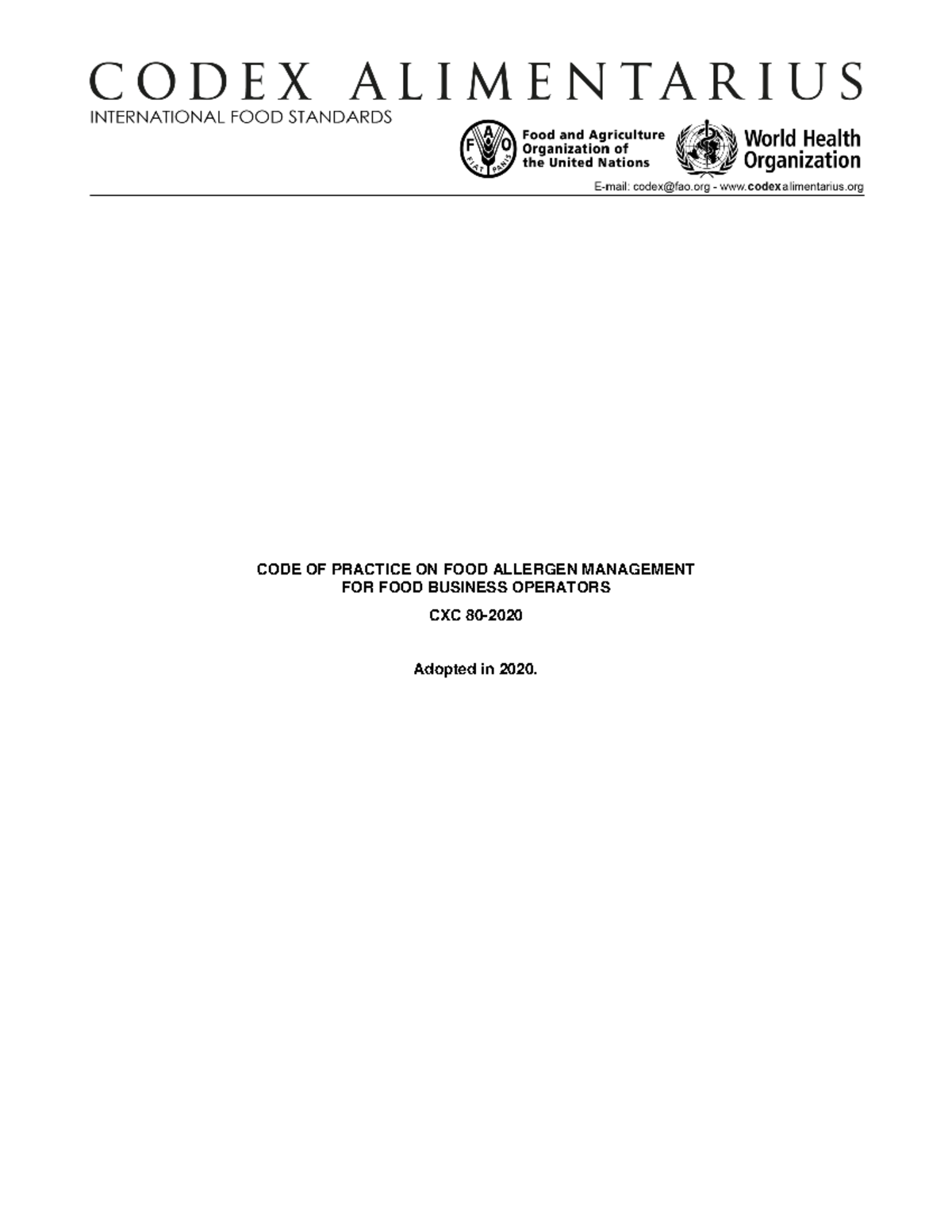 Codex 80 -2020 Prcticas de Higiene CXC 080e - CODE OF PRACTICE ON FOOD ...