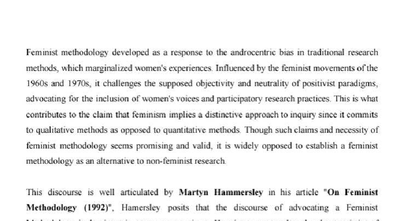 Feminist Methodology: A Critical Assessment of Hammersley's ...