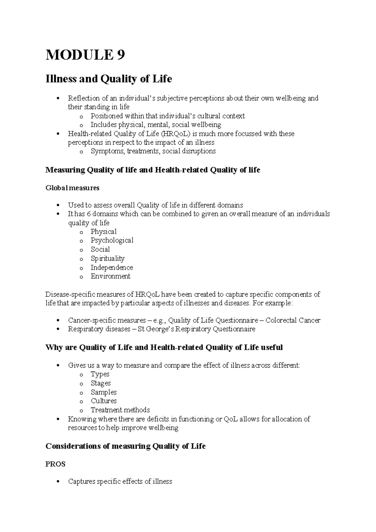 Module 9- health psychology - MODULE 9 Illness and Quality of Life ...