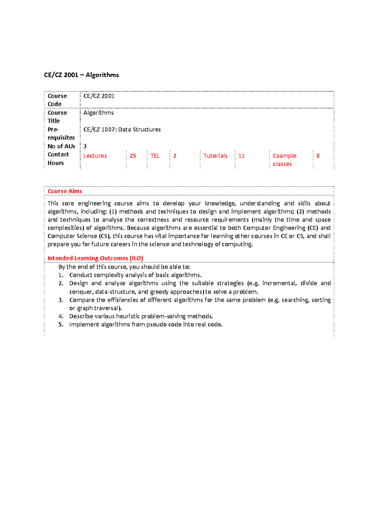 CE/CZ 2001 Final Exam Study Notes on Algorithms and Complexity - Studocu