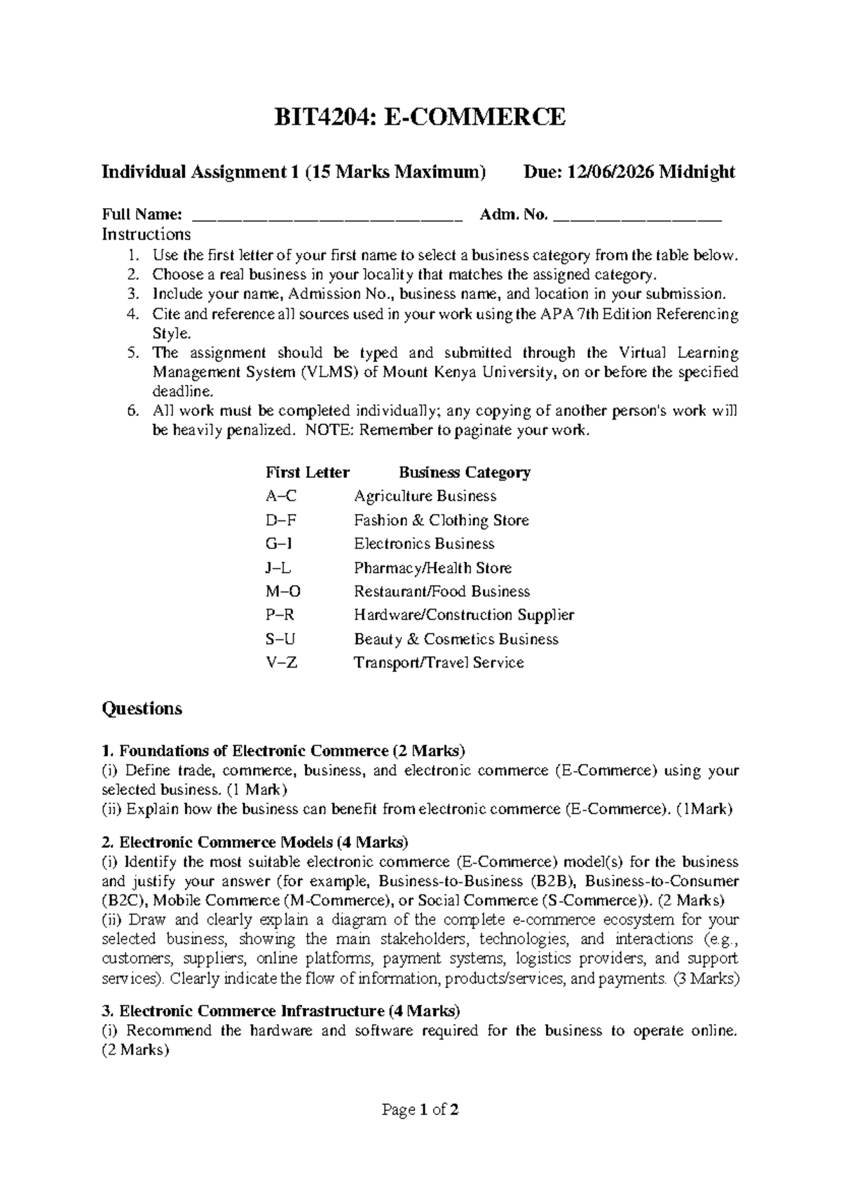 BIT4204: Individual Assignment 1 - E-Commerce Business Analysis - Studocu