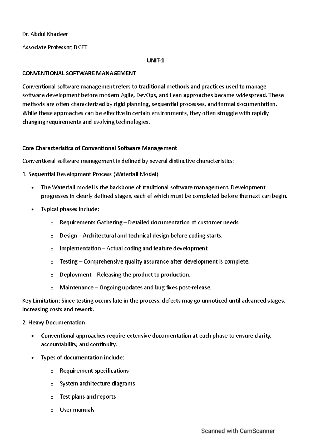 SPM - Conventional Software Management Overview and Key Concepts - Studocu