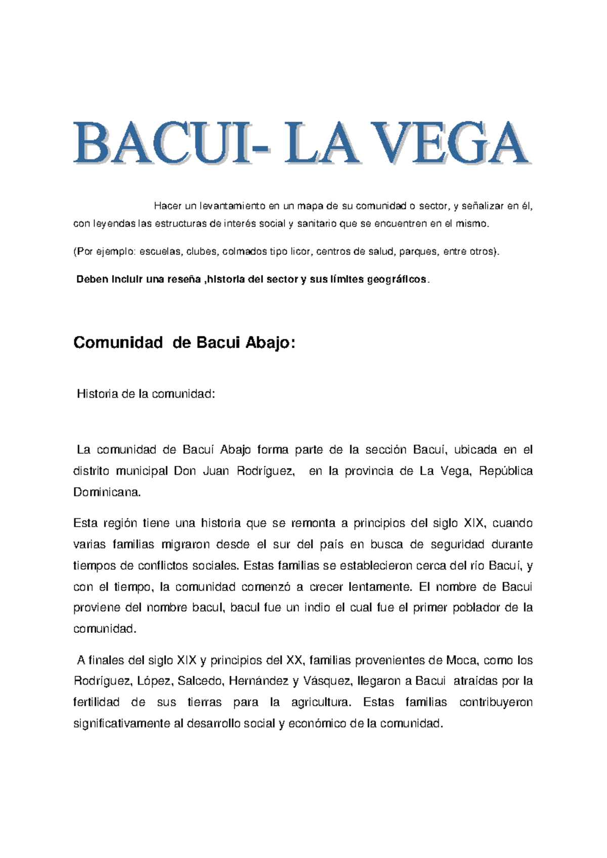 Levantamiento y Análisis de la Comunidad de Bacui Abajo: Salud y ...