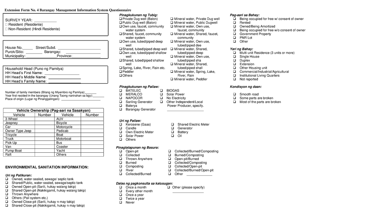 CWTS - NSTP-CWTS; Sample Questionnaire for Community Survey - Studocu
