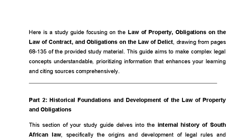 Study Guide: HFL 1501 - Law of Property, Contract, and Delict - Studocu