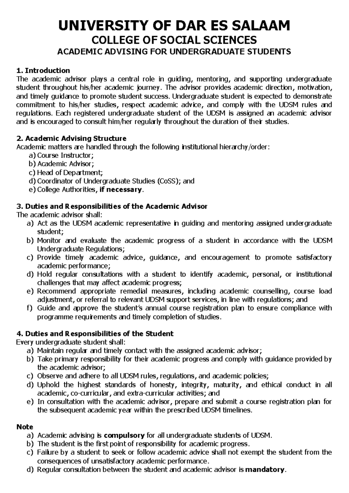 Duties and Responsibilities of Academic Advisors & Students - CoSS ...