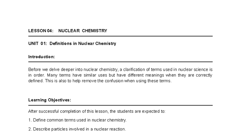 LESSON 04: NUCLEAR CHEMISTRY UNIT 01 & 02 - Definitions & Types of ...