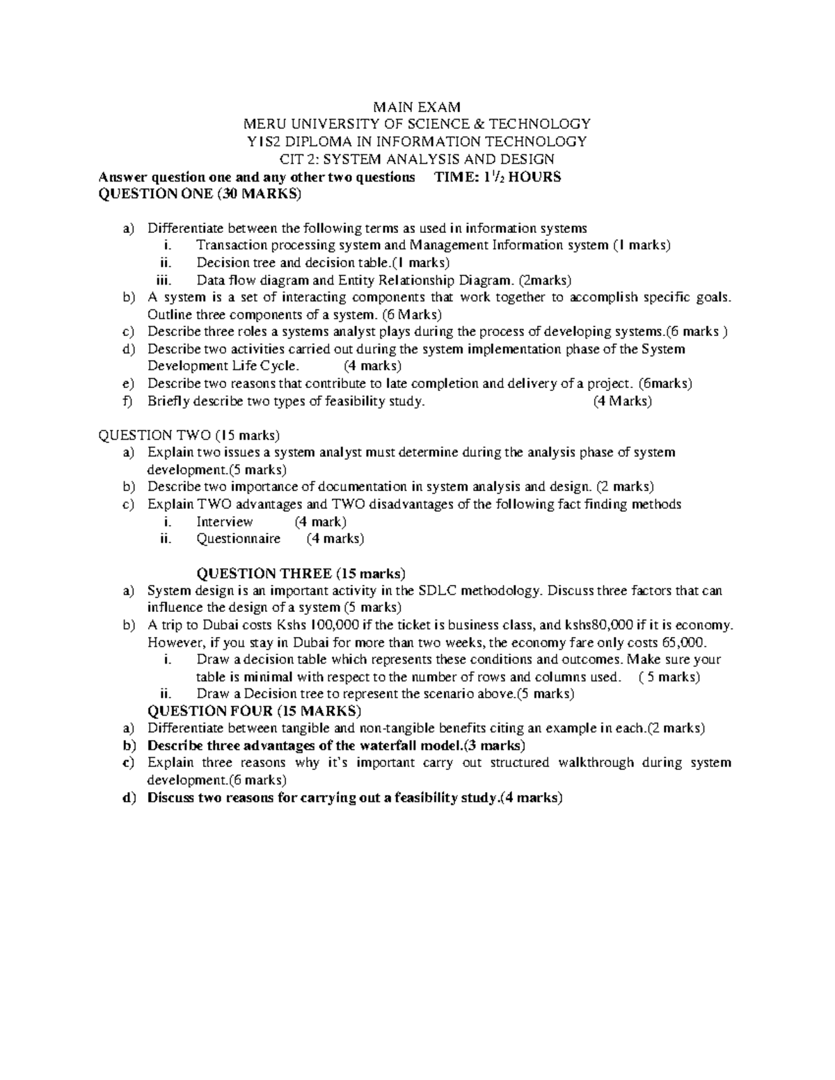 CIT 2 - System Analysis and Design - Main Exam Questions & Answers ...