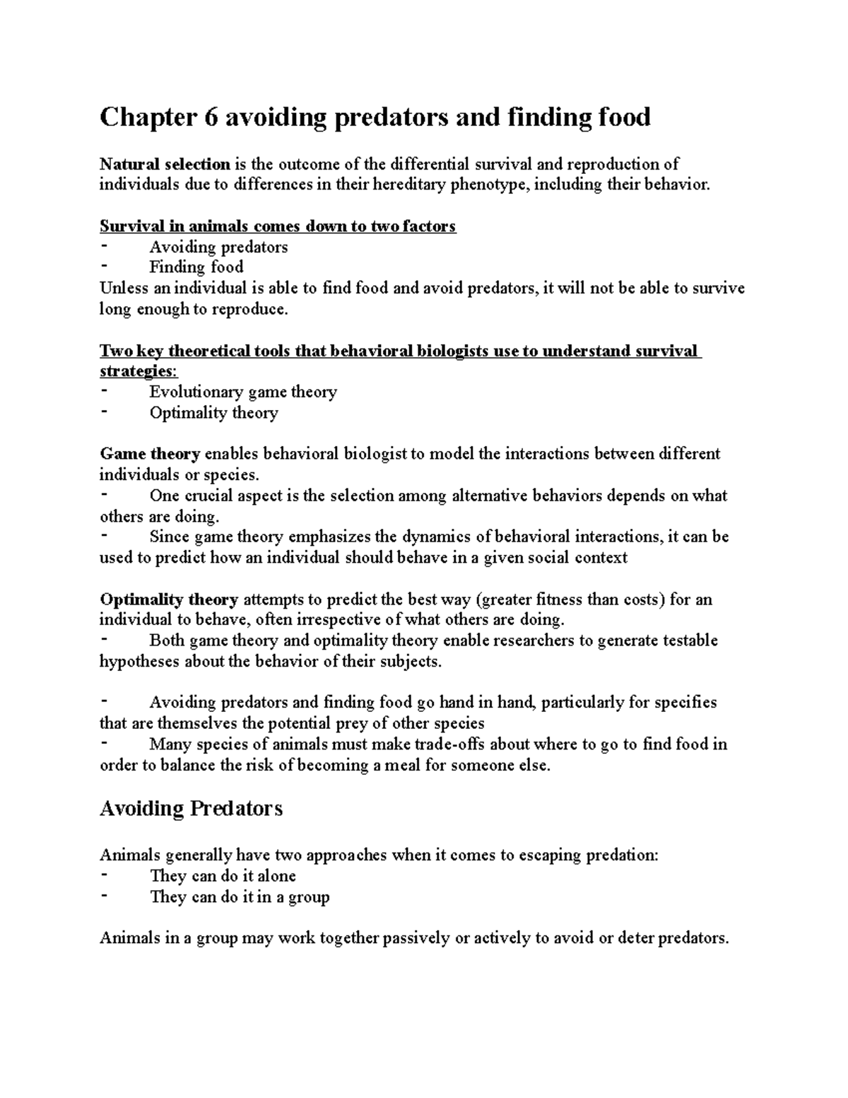 Chapter 6 avoiding predators and finding food - Survival in animals ...
