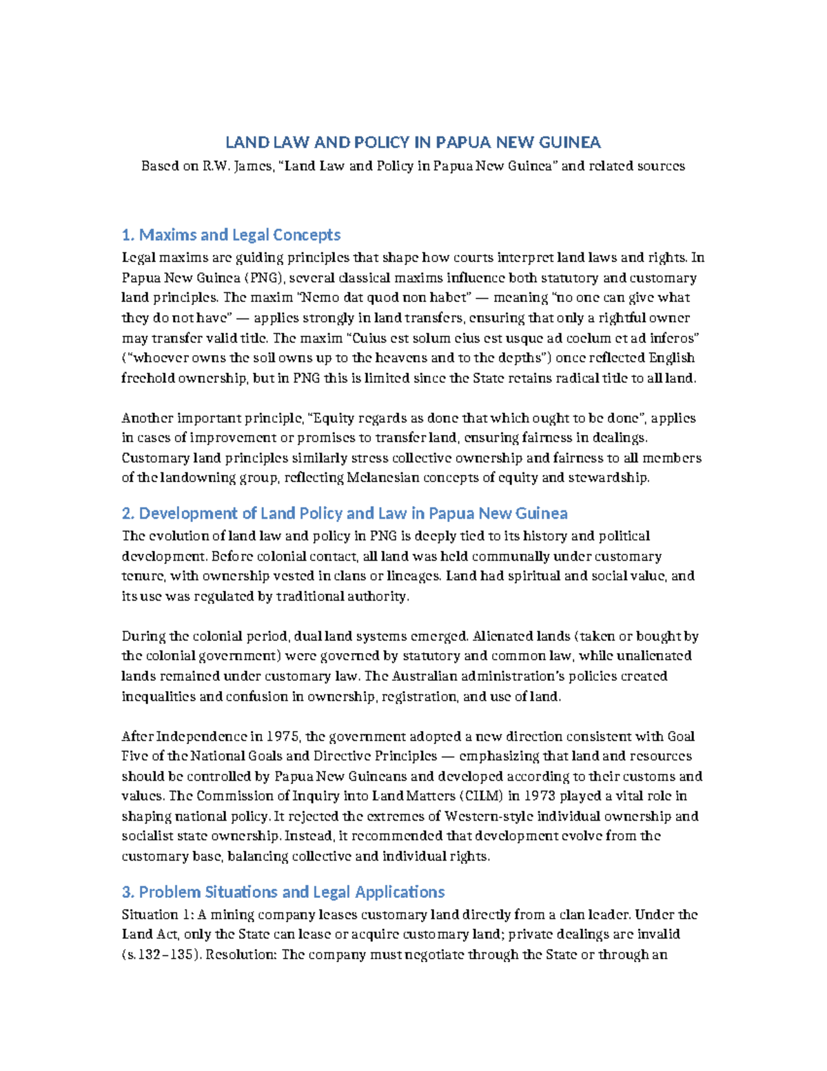 Land Law and Policy in PNG: A Comprehensive Overview - Studocu