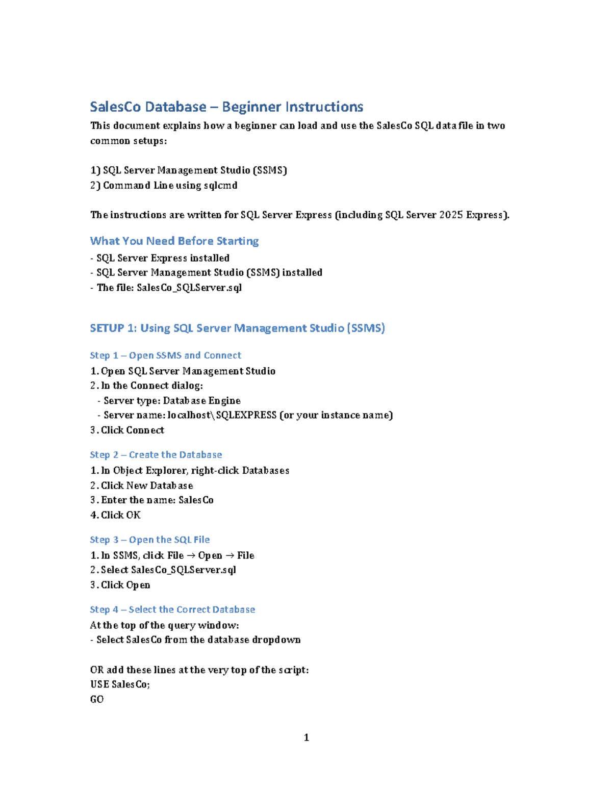 SalesCo SQL Database Setup Guide for Beginners - Studocu