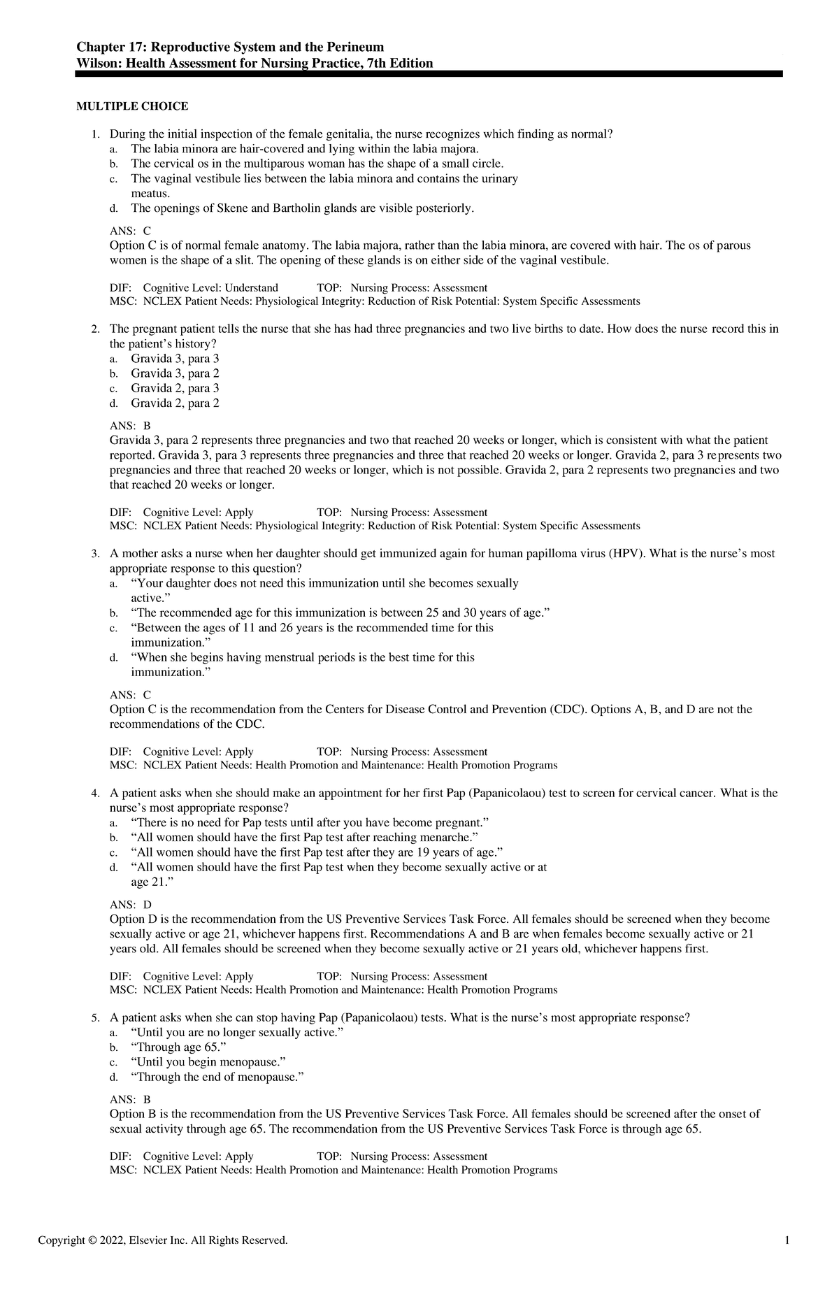 Exam View - Chapter 17 - Reproductive System Practice Exam - Studocu