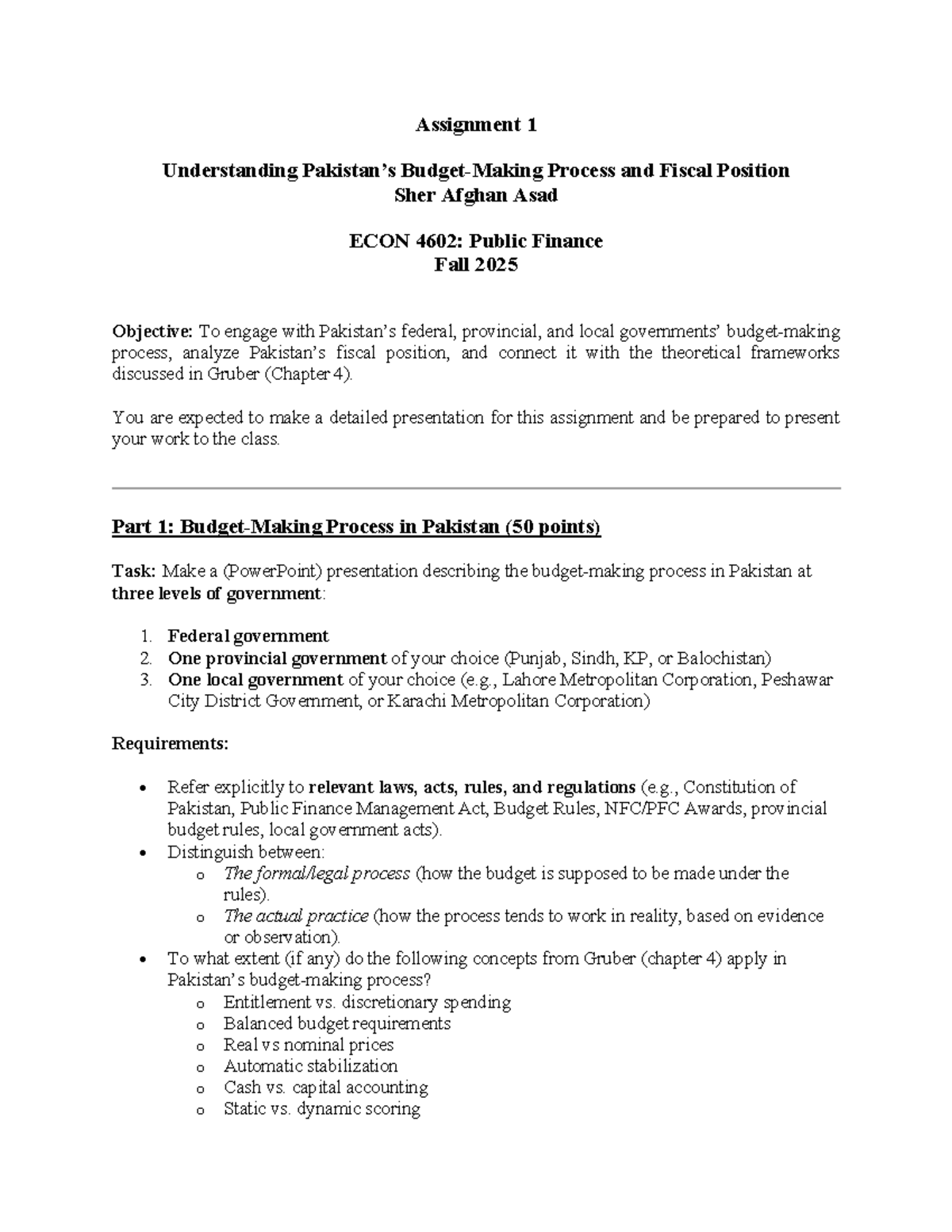 ECON 4602: Assignment 1 - Analyzing Fiscal Processes in Pakistan - Studocu