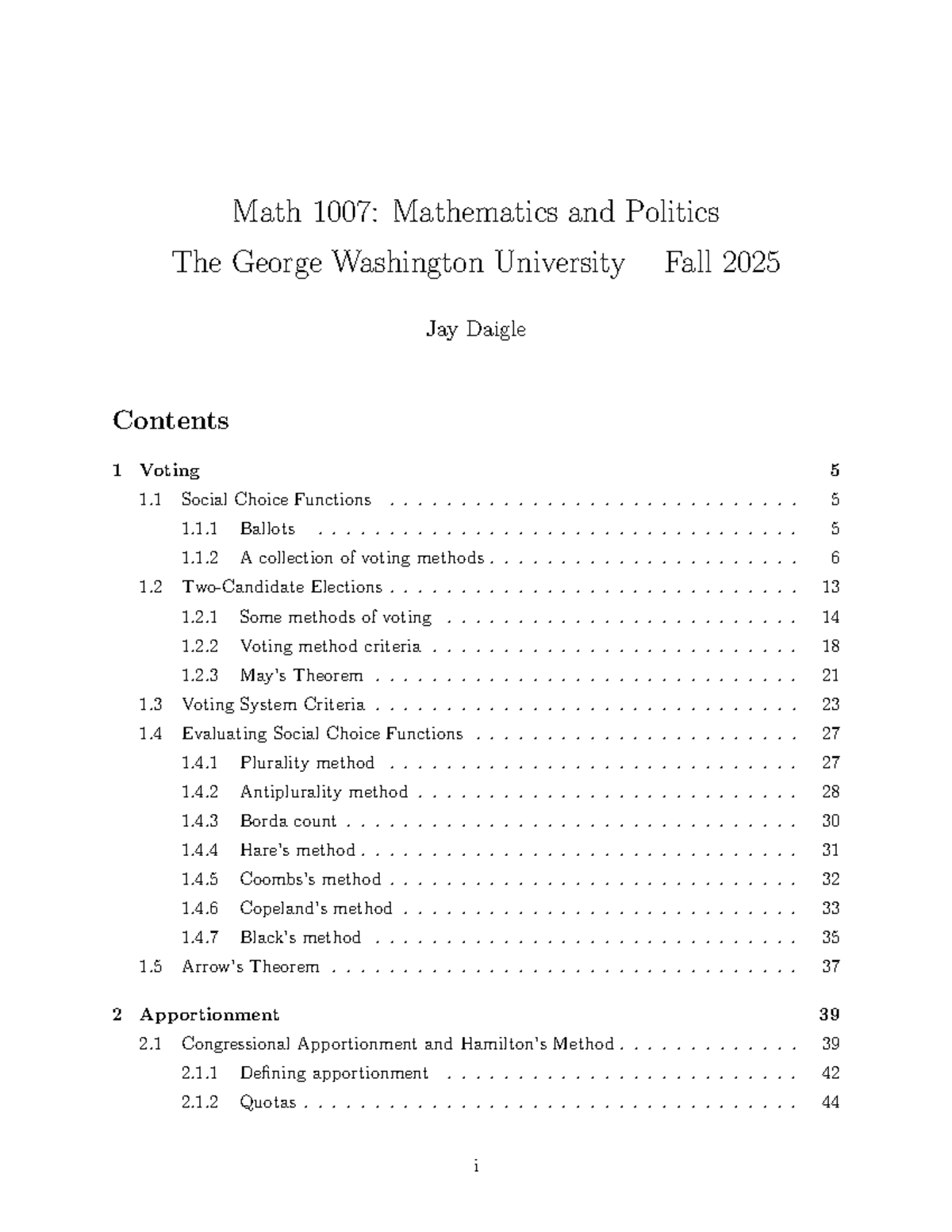 Math 1007: Mathematics and Politics - Voting Systems & Apportionment ...