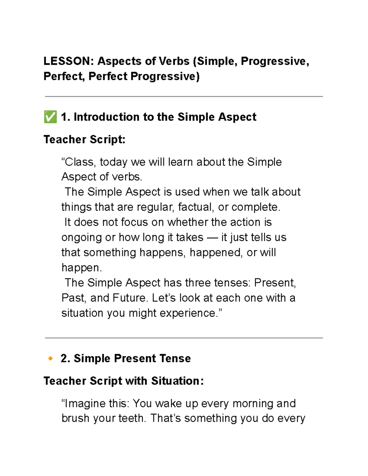 LESSON: Understanding Verb Aspects (Simple, Progressive, Perfect) - Studocu