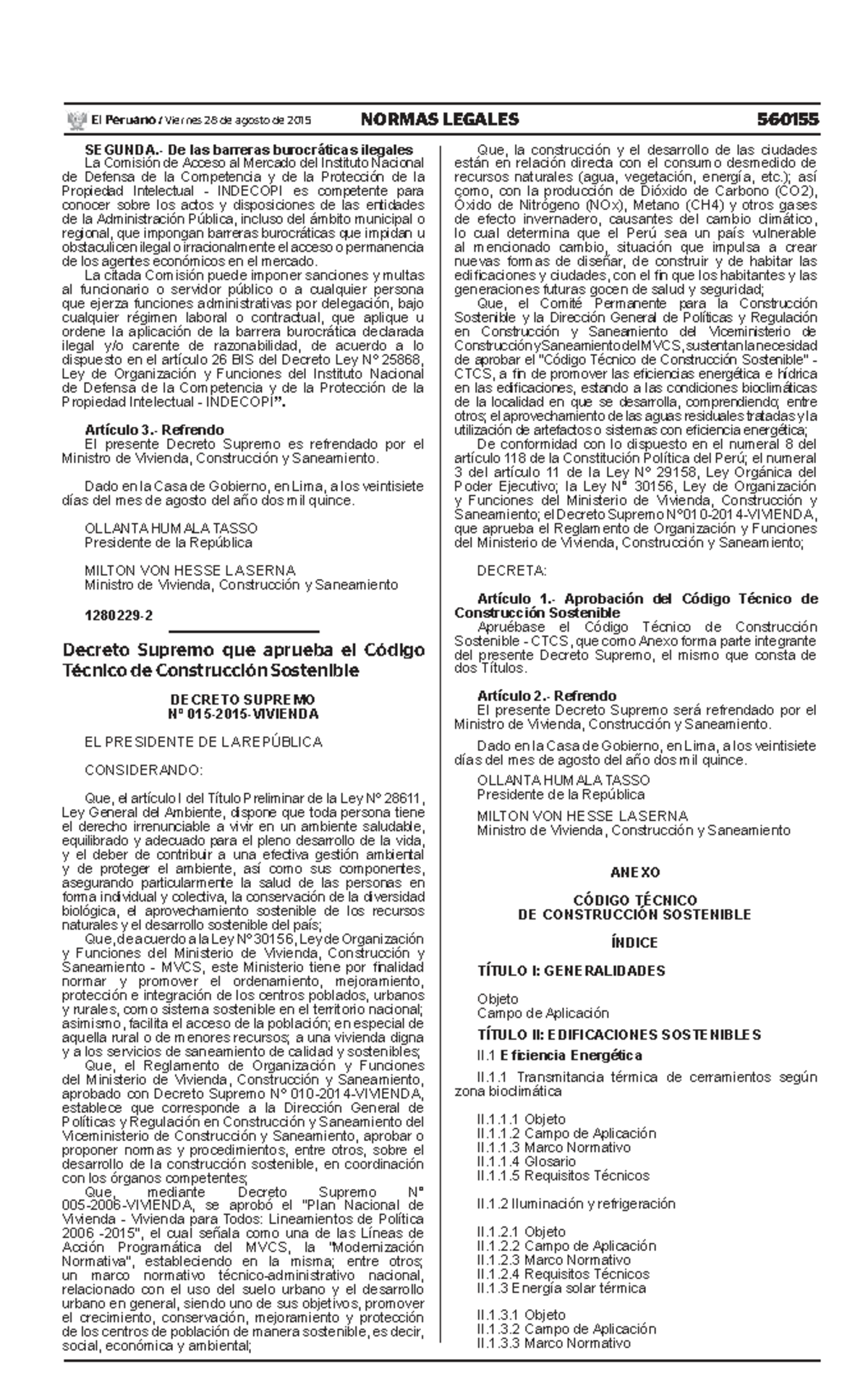 D.S. Nº 015-2015: Código Técnico de Construcción Sostenible - Studocu