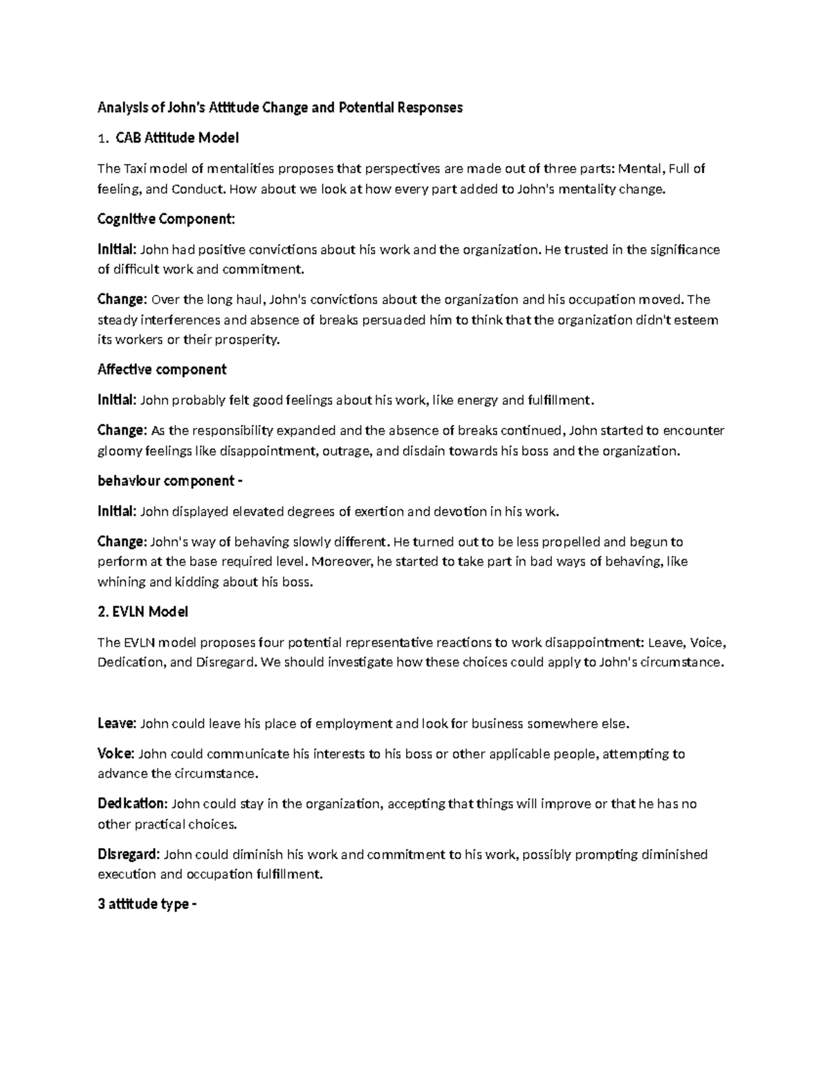 Attitude assignment - Analysis of John's Attitude Change and Potential ...