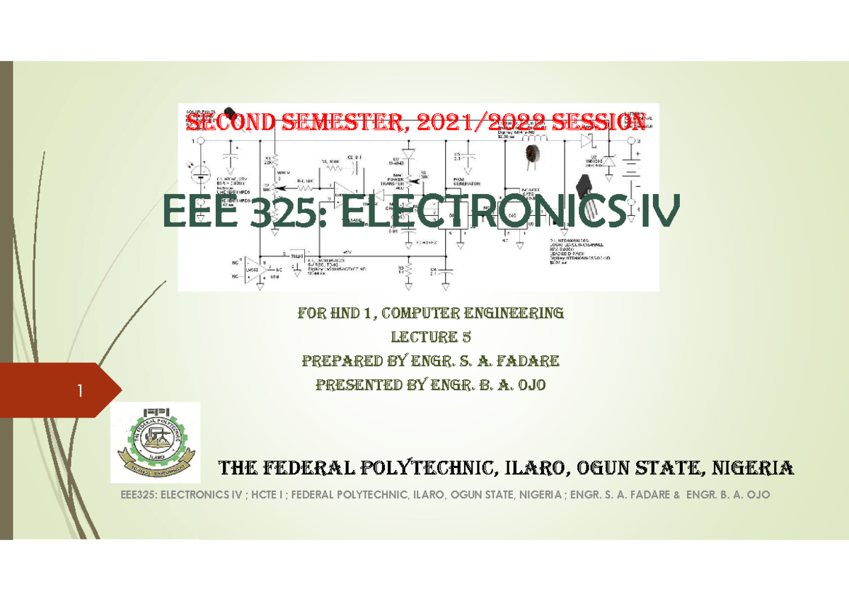 Electronics IV HCTE I EEE 325 Lecture 5: RC Phase Shift ...