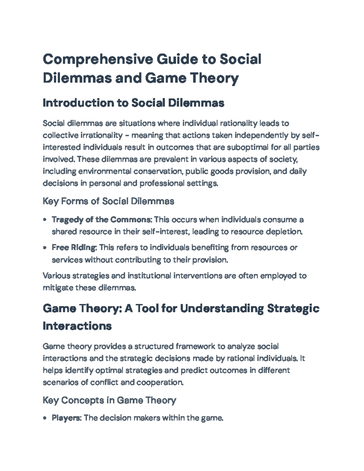 Comprehensive Guide to Social Dilemmas & Game Theory Concepts - Studocu