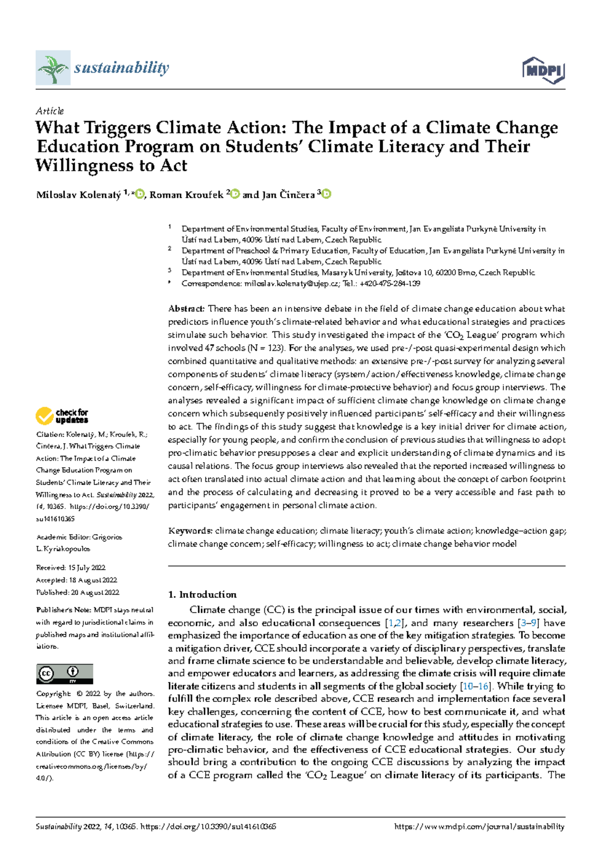 Sustainability 2022: Impact of Climate Change Education on Action ...