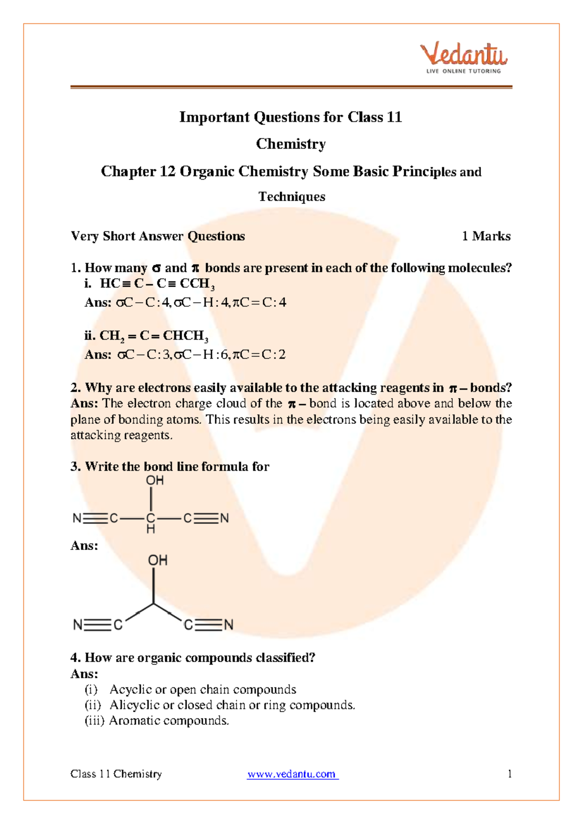 Important Questions for Class 11 Chemistry: Organic Chemistry Focus ...