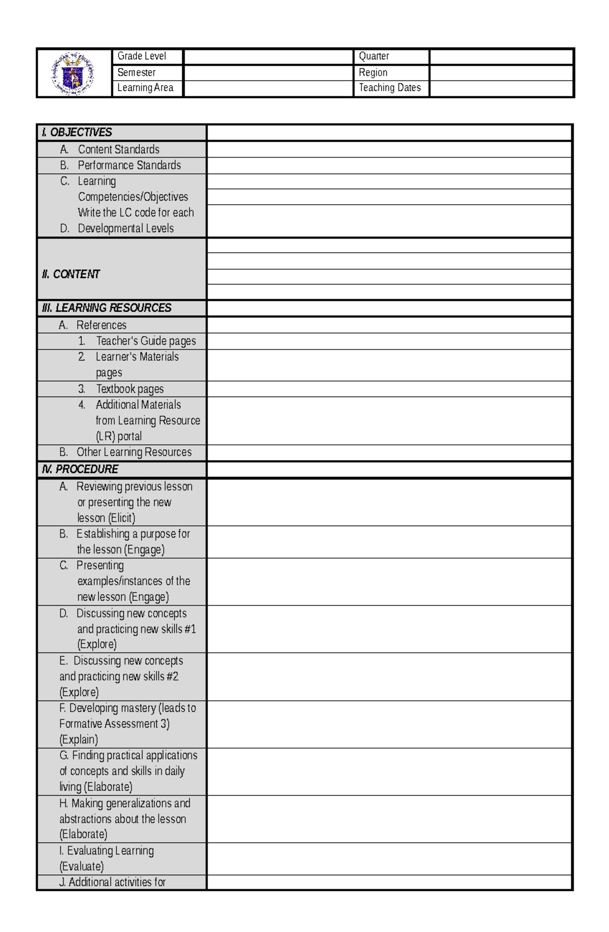 DLP Template (7E's) - Lesson Planning Guide for Grade Level - Studocu