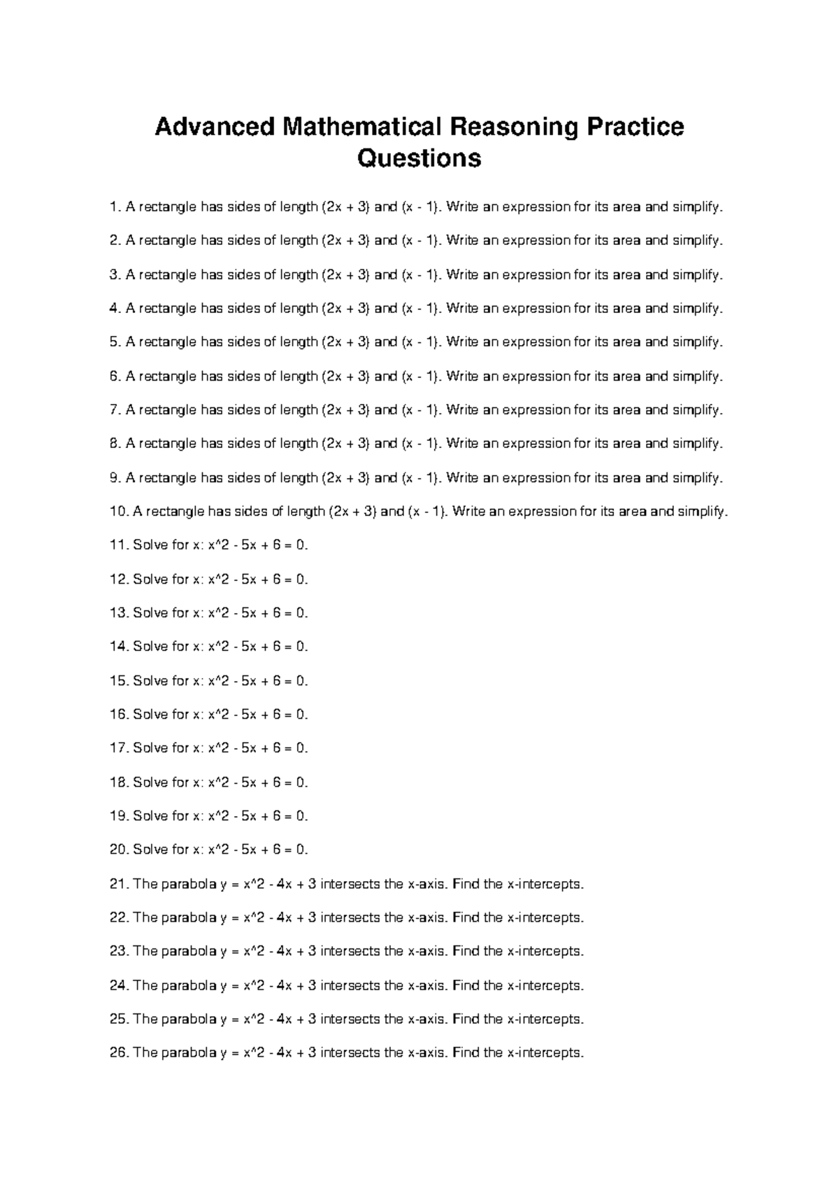 Advanced Math Reasoning Practice Questions (AMR 101) - Studocu