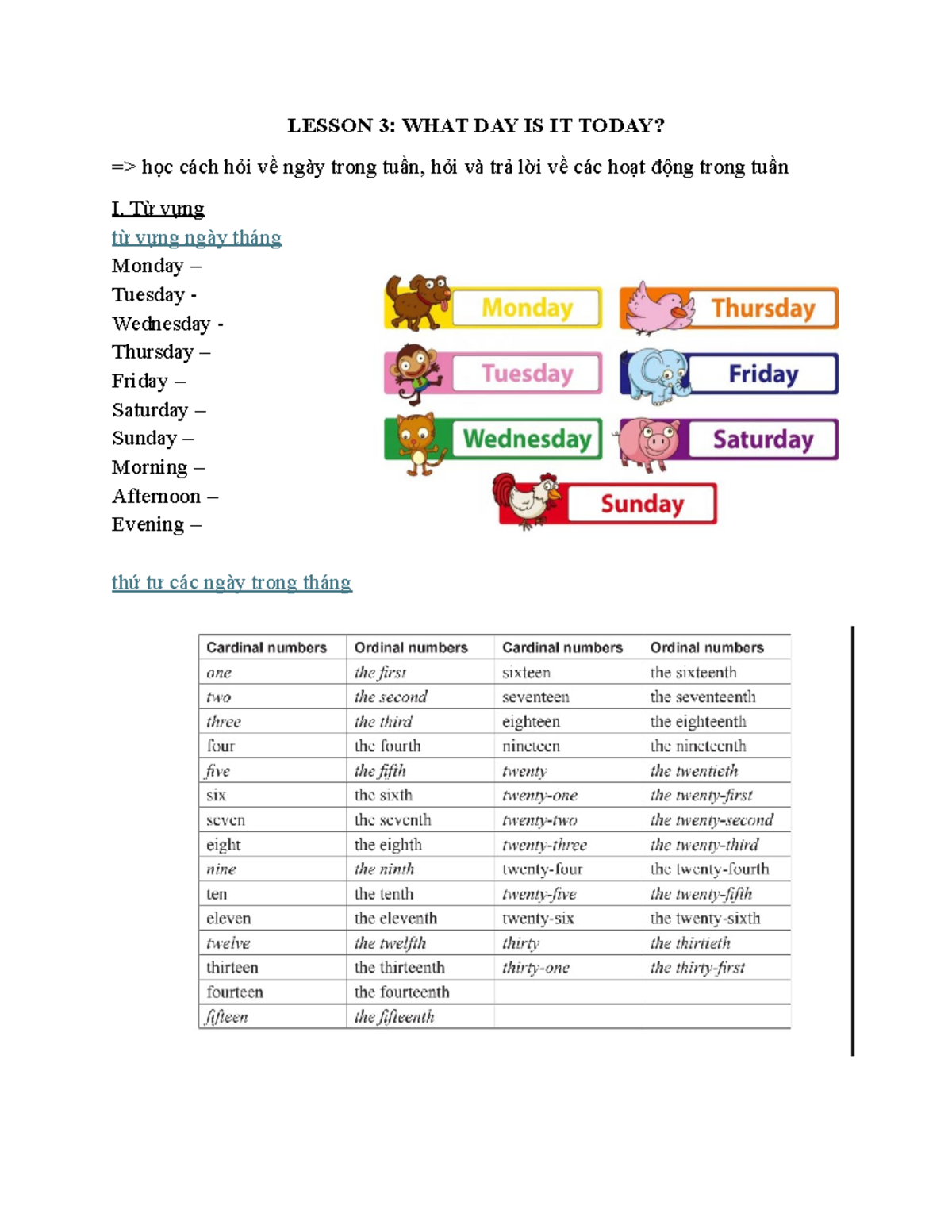 TH4. Lesson 3: Understanding Days and Weekly Activities - Studocu