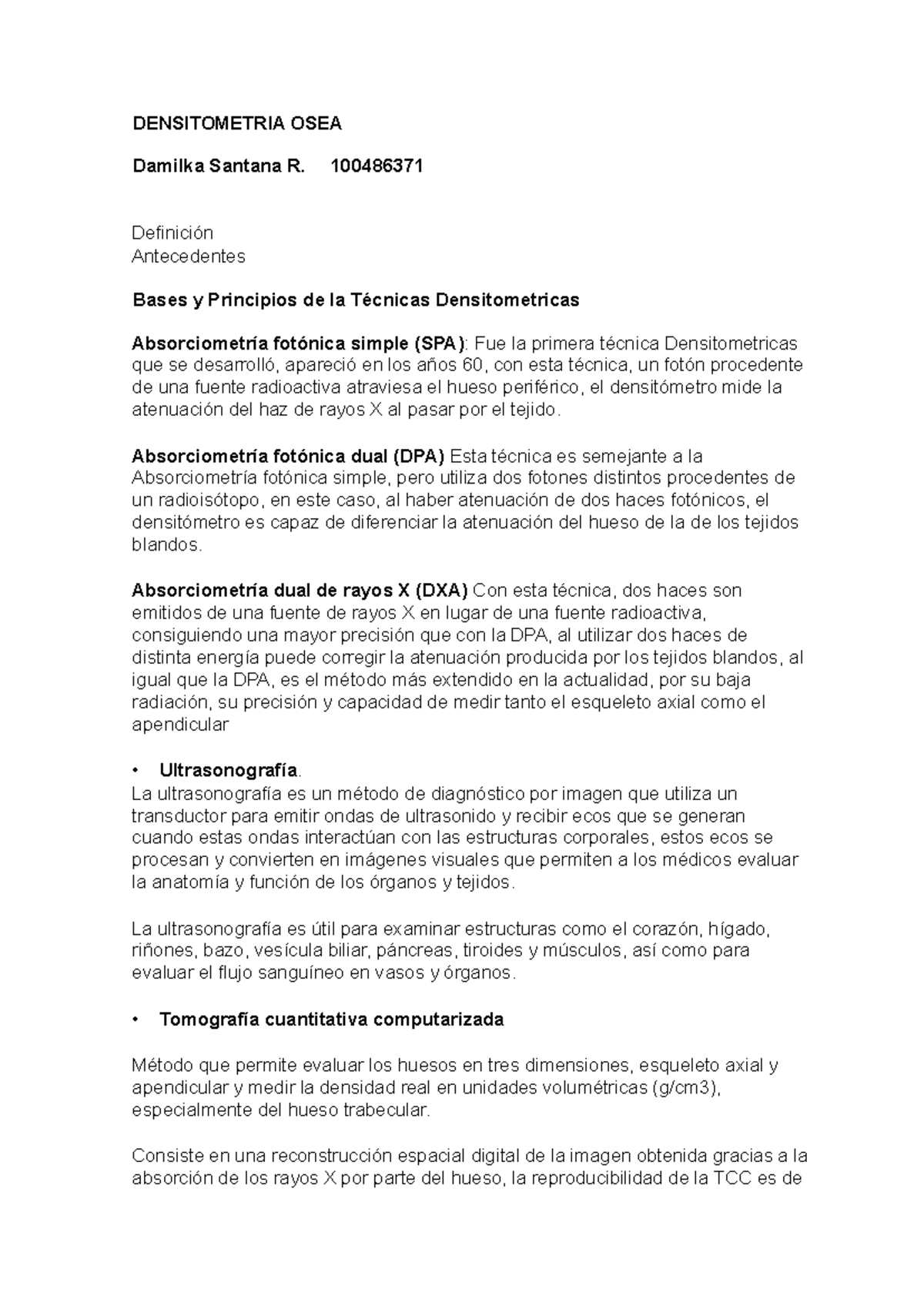 DXA y Densitometría Ósea: Técnicas y Principios de Evaluación - Studocu