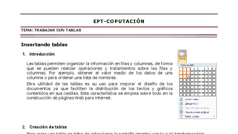 Word 2007: Creación y Diseño de Tablas - 1ROS Practica - Studocu