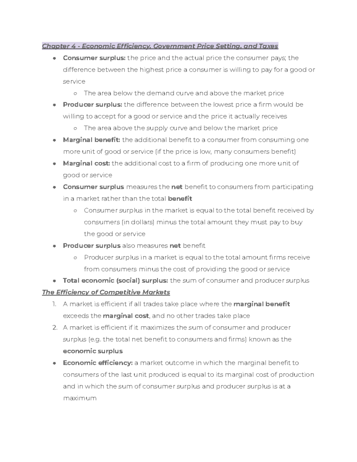 Microeconomics (1116) Exam 2 Lecture Notes - Chapter 4 - Economic ...