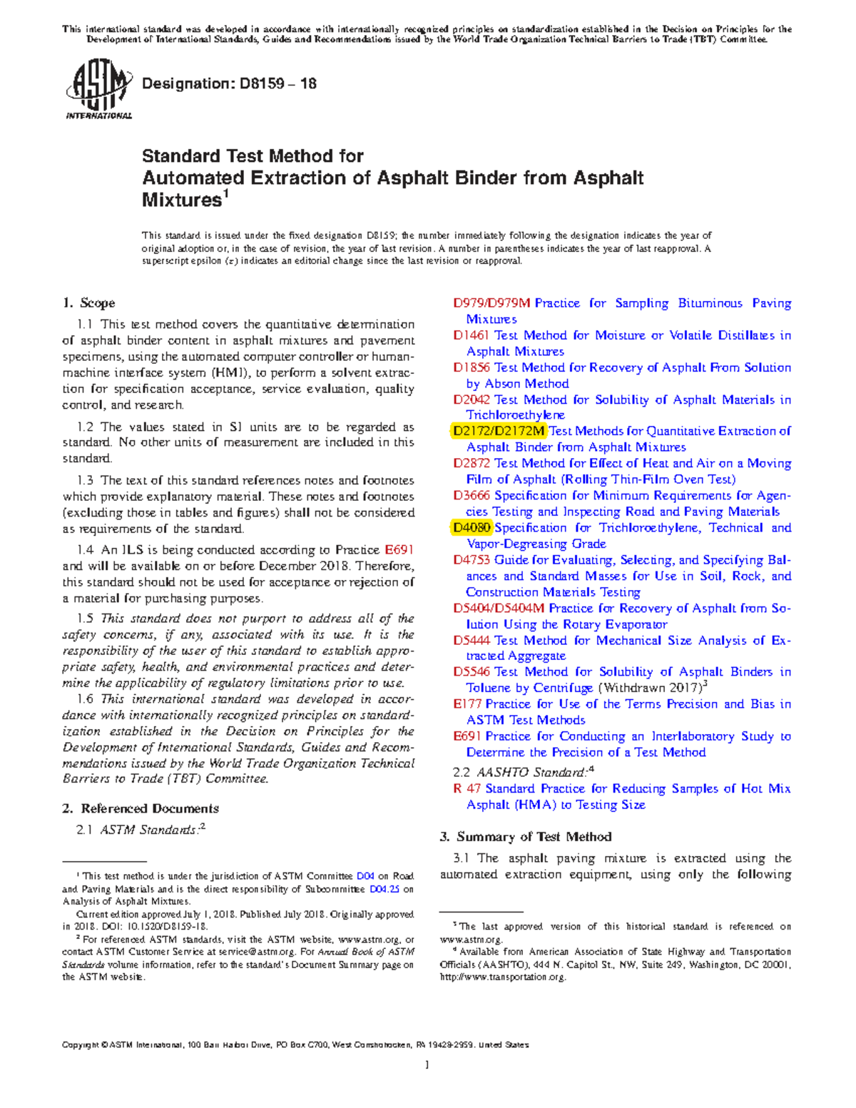 D8159 18 Standard Test Method for Automated Asphalt Binder Extraction ...