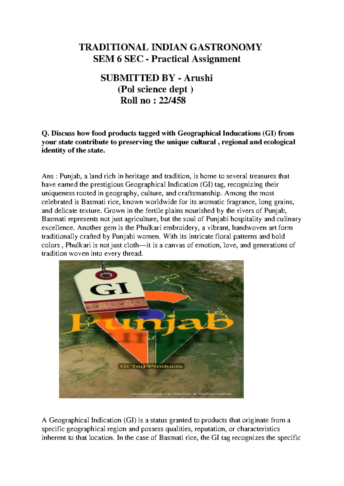 TRADITIONAL INDIAN GASTRONOMY SEM 6 SEC Practical Assignment on GI Tag ...