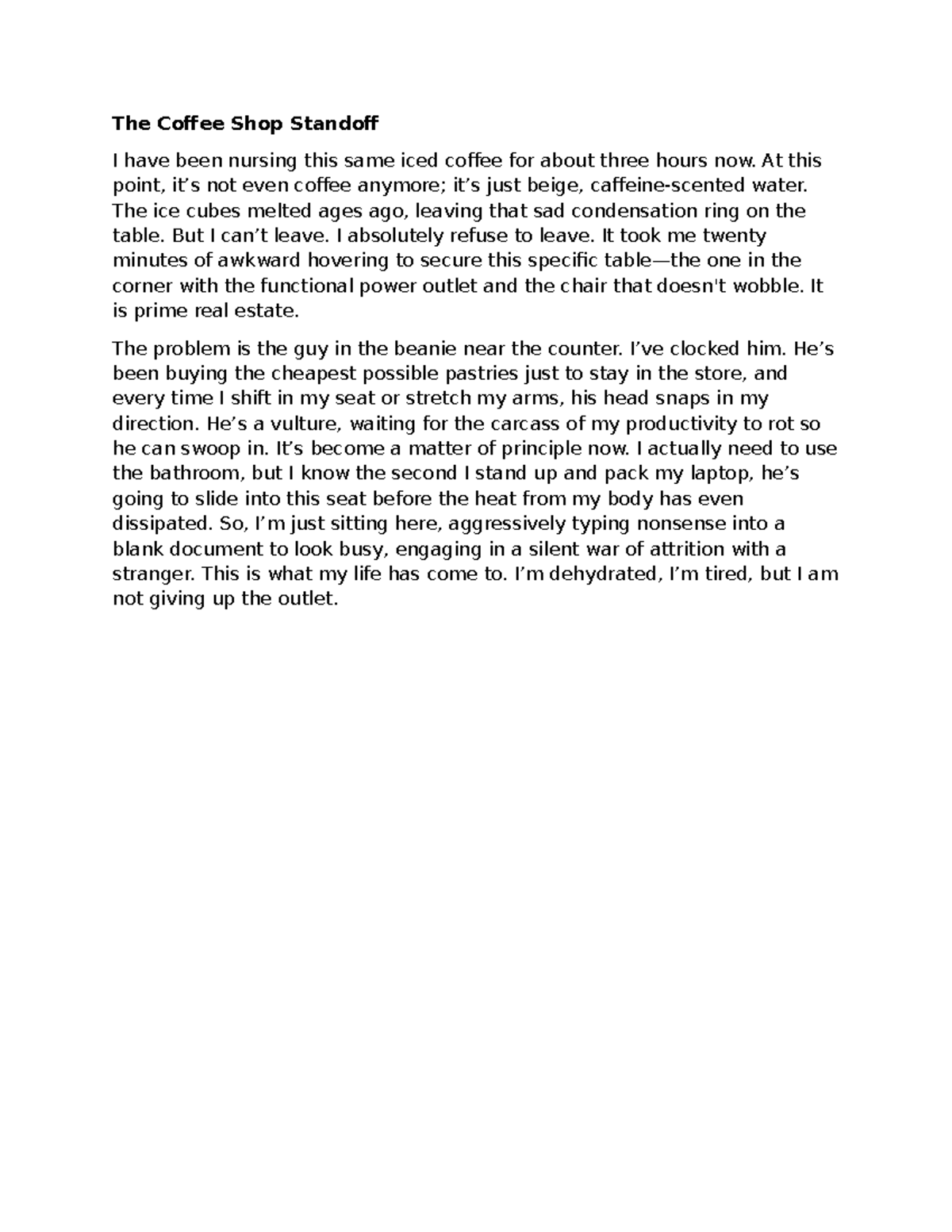 The Coffee Shop Standoff: A Battle for the Power Outlet - Studocu