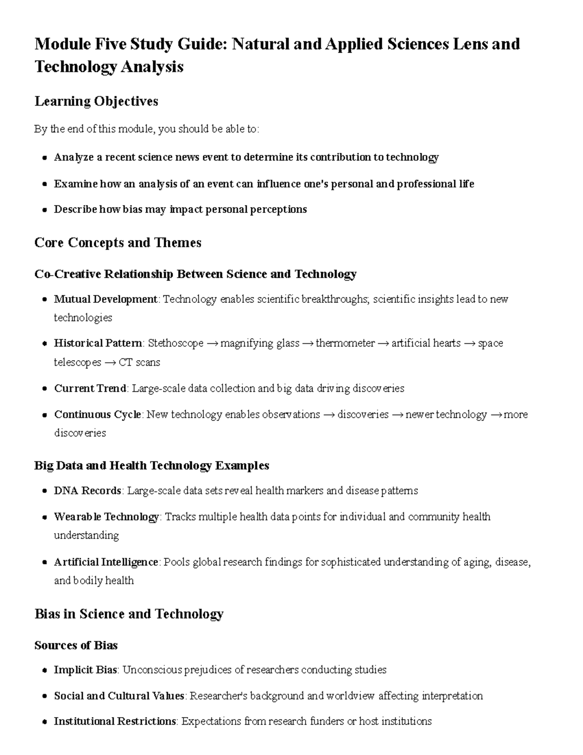 Module 5 Study Guide: Analyzing Bias in Science & Technology - Studocu