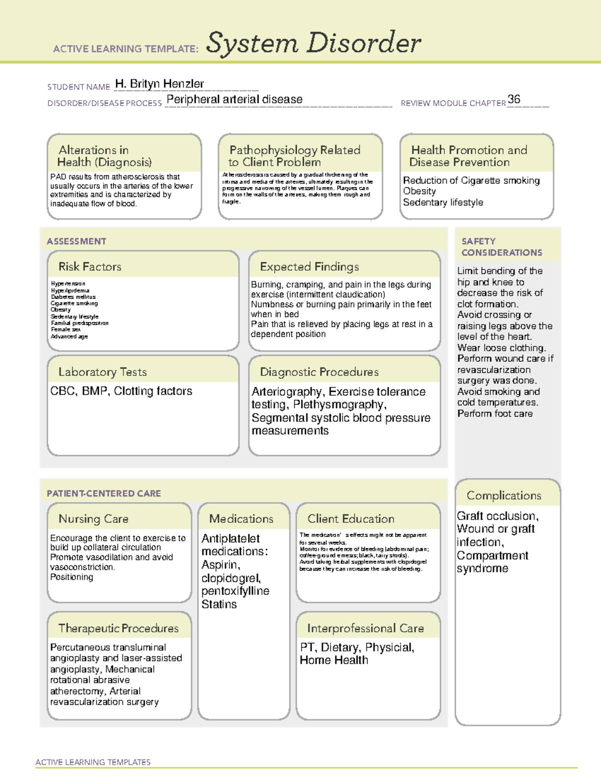Peripheral Arterial Disease: Active Learning Template - Review Module ...