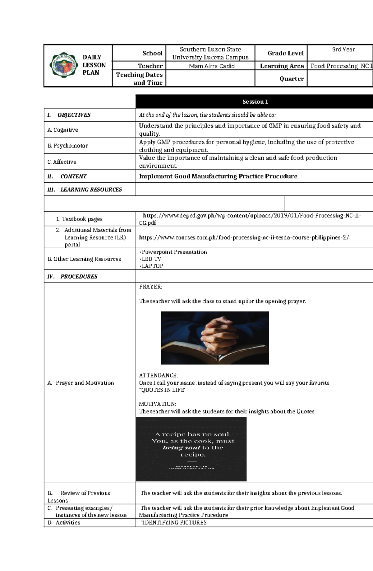 Abaño- Lesson-PLAN - dsada - DAILY LESSON PLAN School Southern Luzon ...