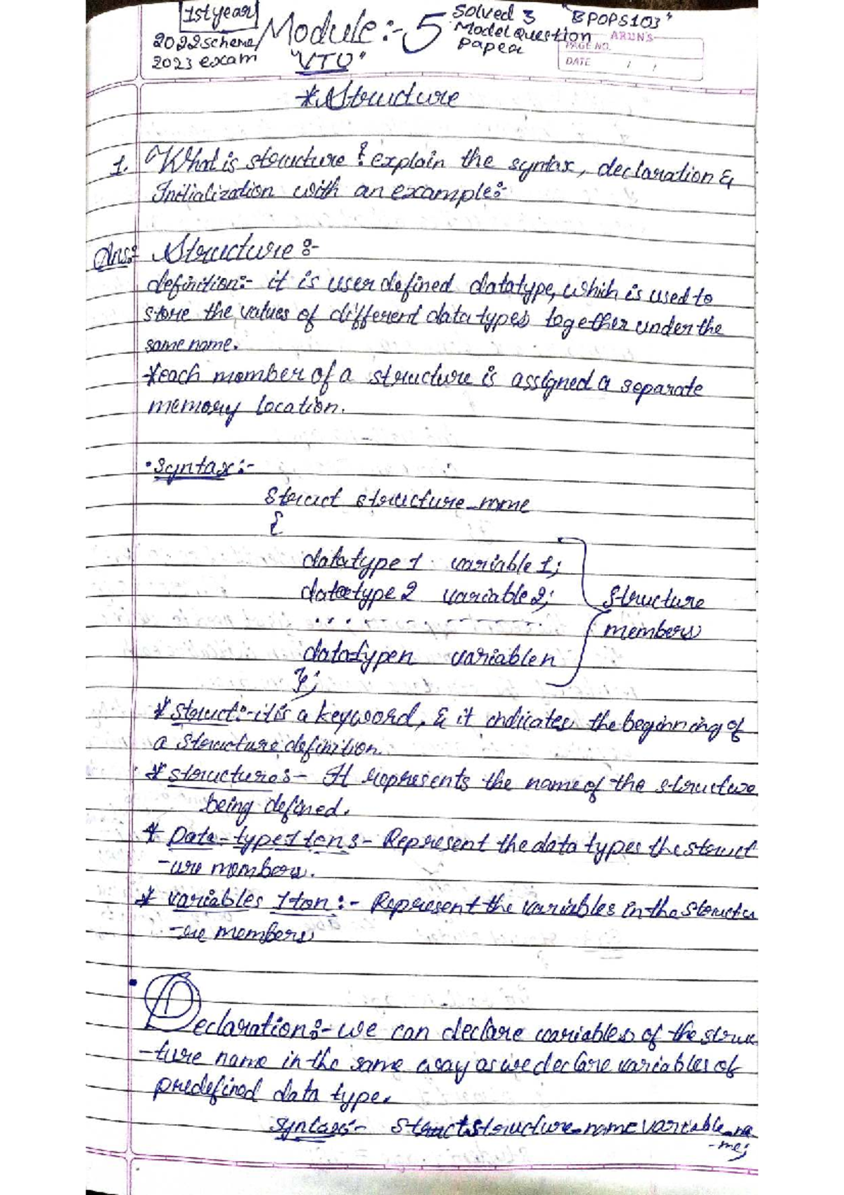 Module 5 POP Solved Model Question Paper VTU 1st Year 2022 Scheme - Studocu